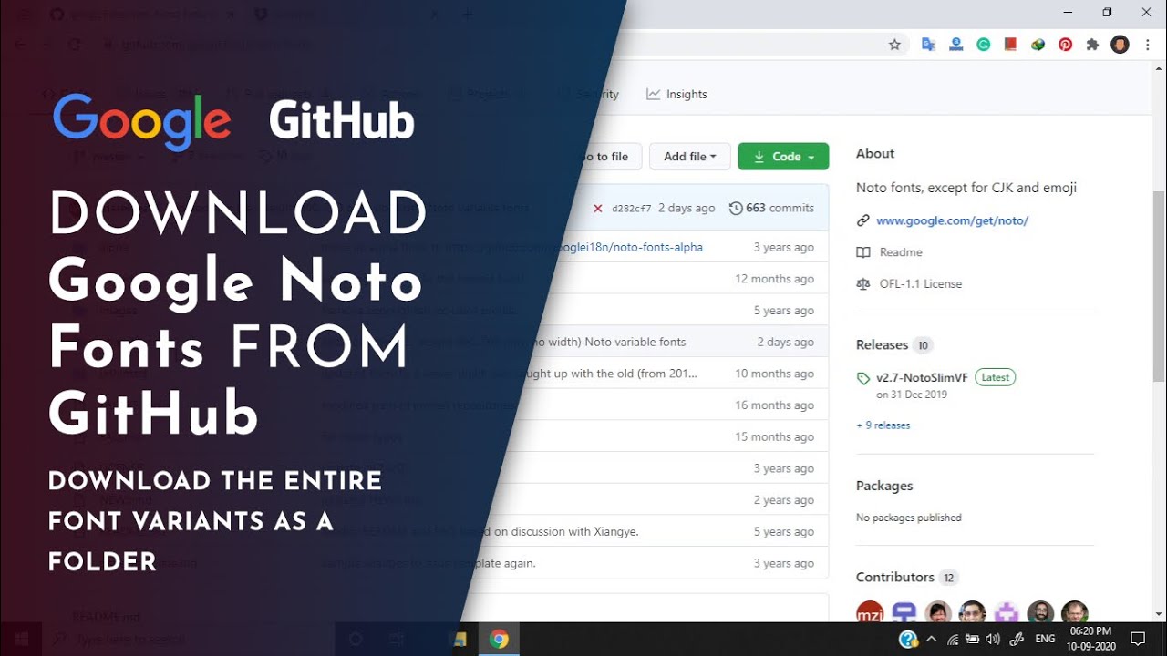 How to download Google Noto Fonts as a folder from GitHub