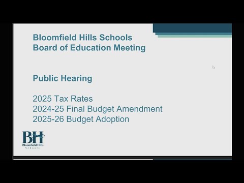 BHS Board of Education - 2025 Tax Rates, 24-25 Final Budget, 25-26 Budget Adoption