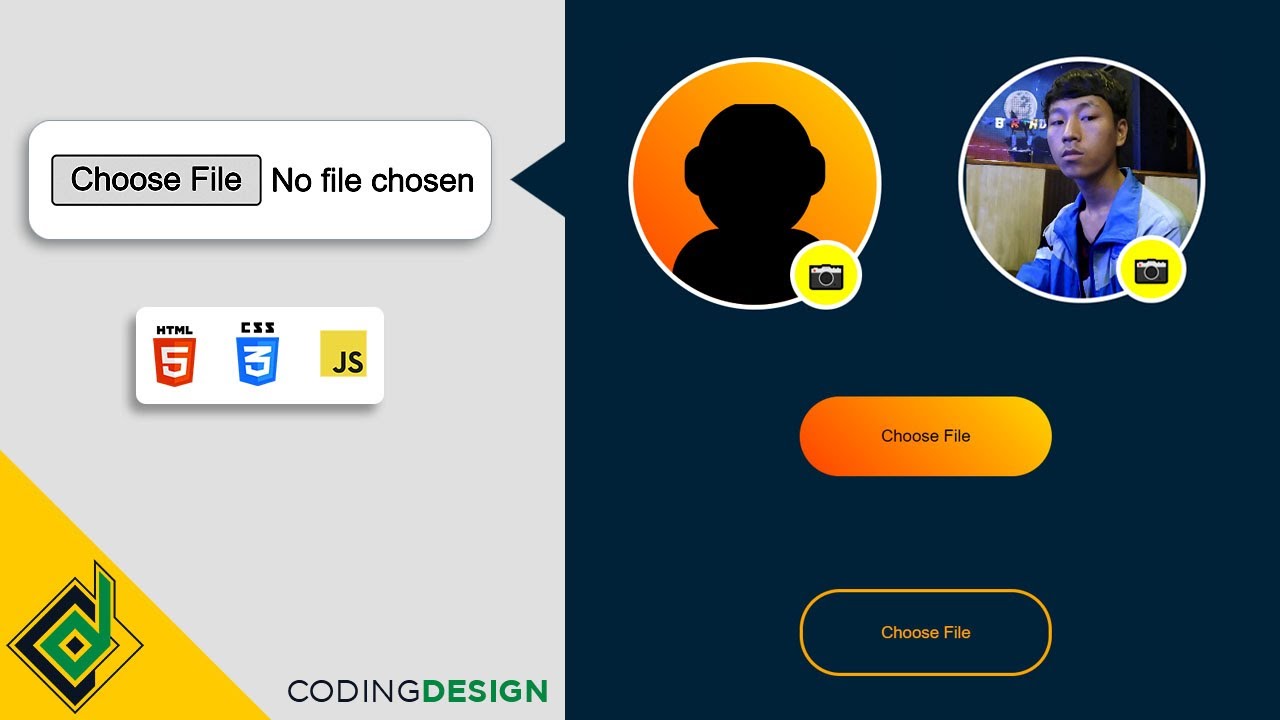 Custom File Upload Button Like Instagram Facebook Twitter | How to Upload and Display Images
