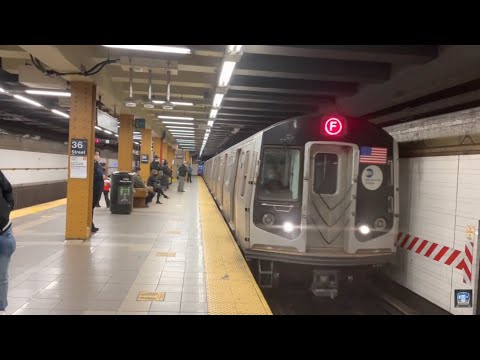 R46/R68A/R160 Manhattan F Express And N,R Local Trains At 36th Street