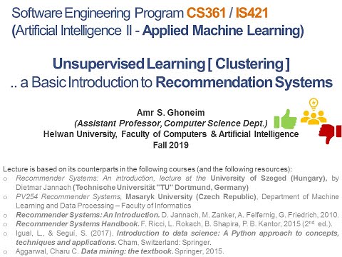 AI 2 Applied Machine Learning | Unsupervised Learning Intro to Recommender Systems in Arabic ...