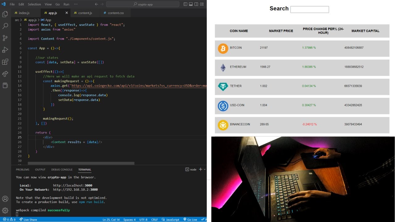 ASMR Programming - Coding a React Cryptocurrency app - No talking