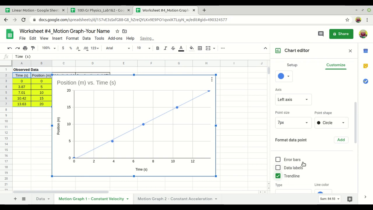 Worksheet#4 Motion Graph 1 Constant Velocity