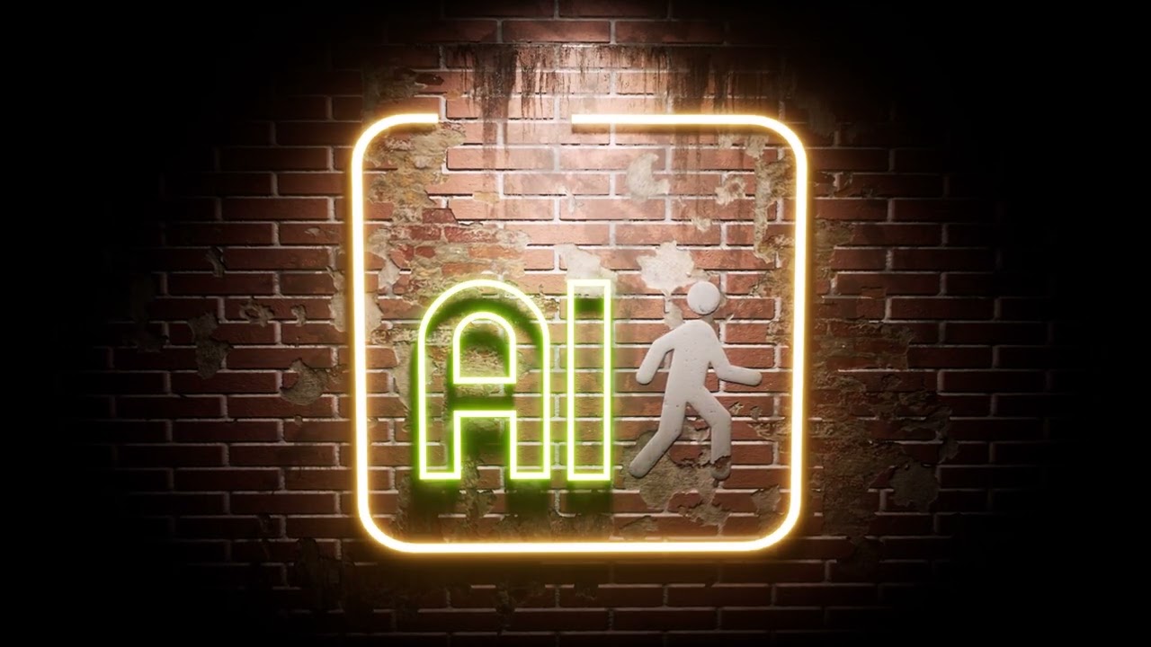 Free Stock Videos - AI neon sign glow on old brick wall with cracks and dirt 3D animation