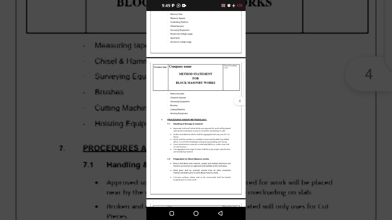 How to write a Method statement for Block Masonry work