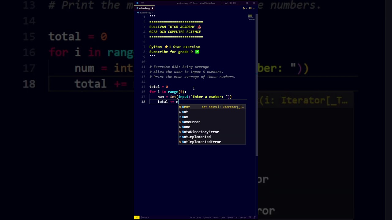 FIND THE AVERAGE - Python GCSE (Beginner)