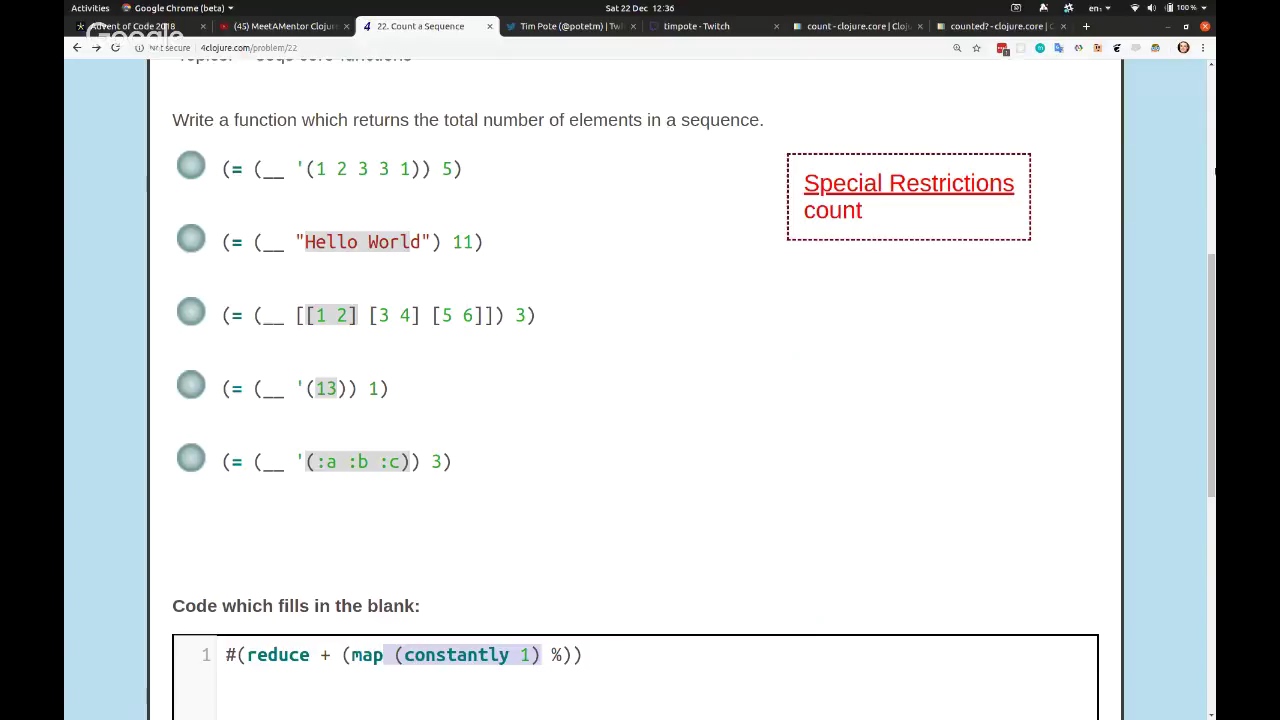 Practicalli Clojure 8 - 4Clojure 16 to 22