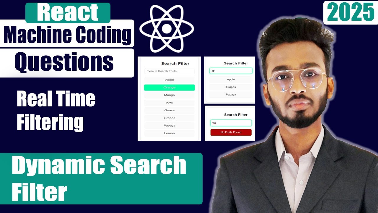 Dynamic search filter in react js | React machine coding interview questions 2025 #react #javascript