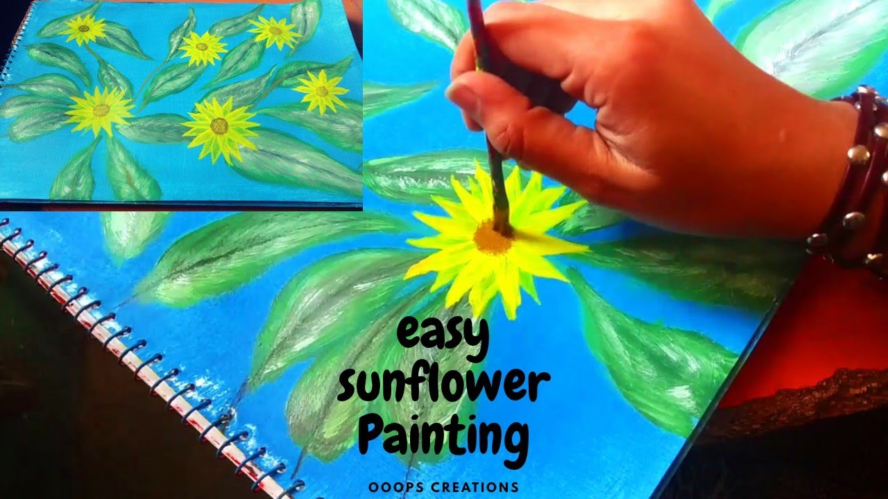 EASY Sunflower Painting for Beginners using Acrylic Colours By Ooops creations