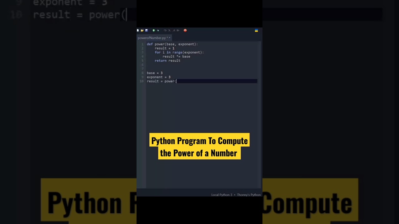 Python Program To Compute the Power of a Number #shorts #python #coding #programming