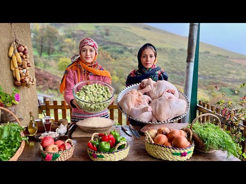 Rainy Day in the Village | Cooking Fried Chicken with Dill Fava Bean Rice