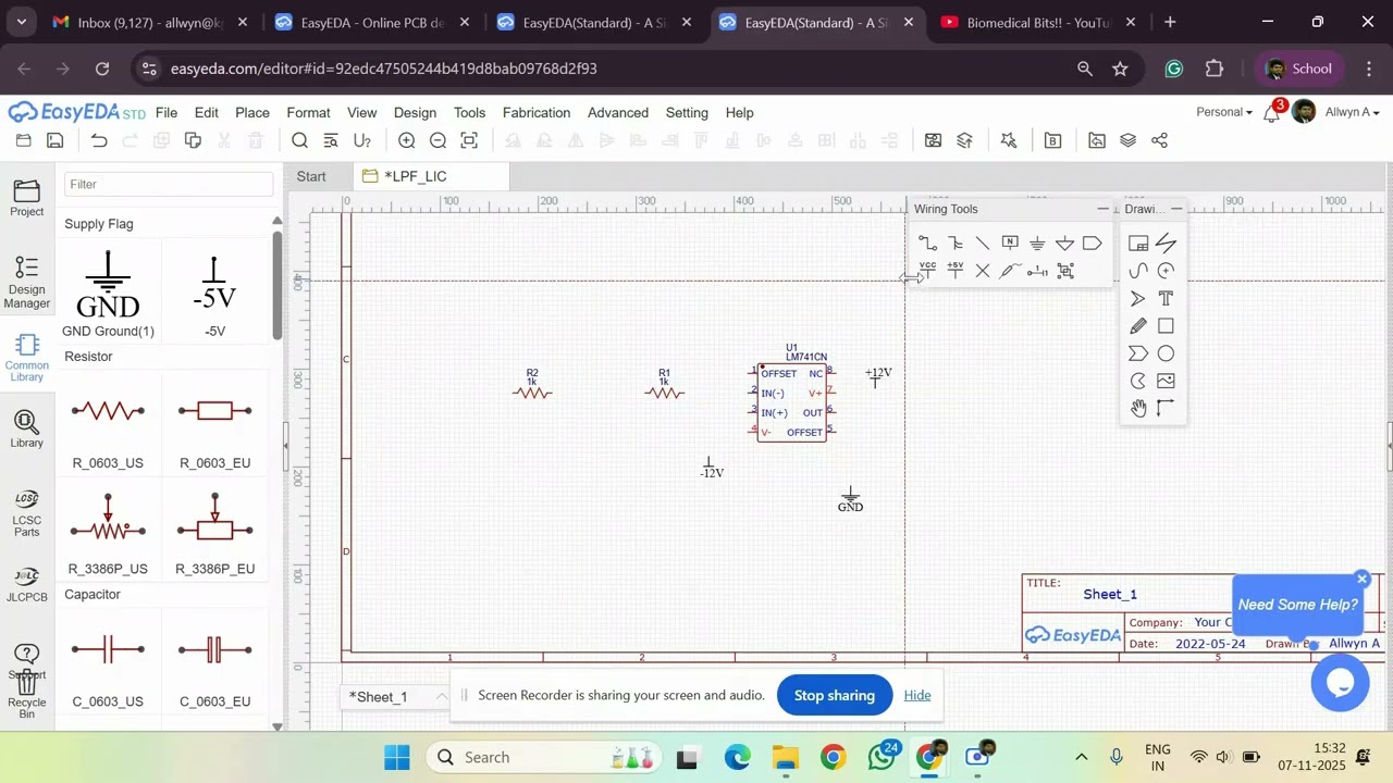 EasyEDA Tutorial: Build Your First Inverting Amplifier Schematic (Step-by-Step)