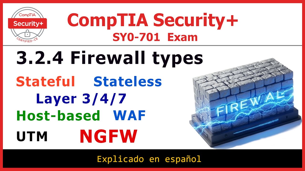 𝟑.𝟐.𝟒 🔥🧱 𝐓𝐢𝐩𝐨𝐬 𝐝𝐞 𝐅𝐢𝐫𝐞𝐰𝐚𝐥𝐥𝐬 (𝐜𝐨𝐫𝐭𝐚𝐟𝐮𝐞𝐠𝐨𝐬) | CompTIA Security+ | Curso en español with English Subs