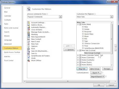 Outlook 2010 Add a Custom Tab to the Ribbon