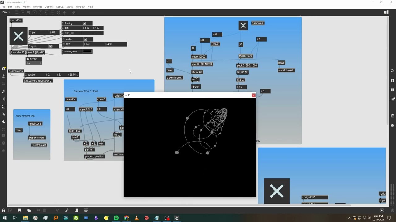 max/msp/jitter jit.gl.sketch 3D double helix