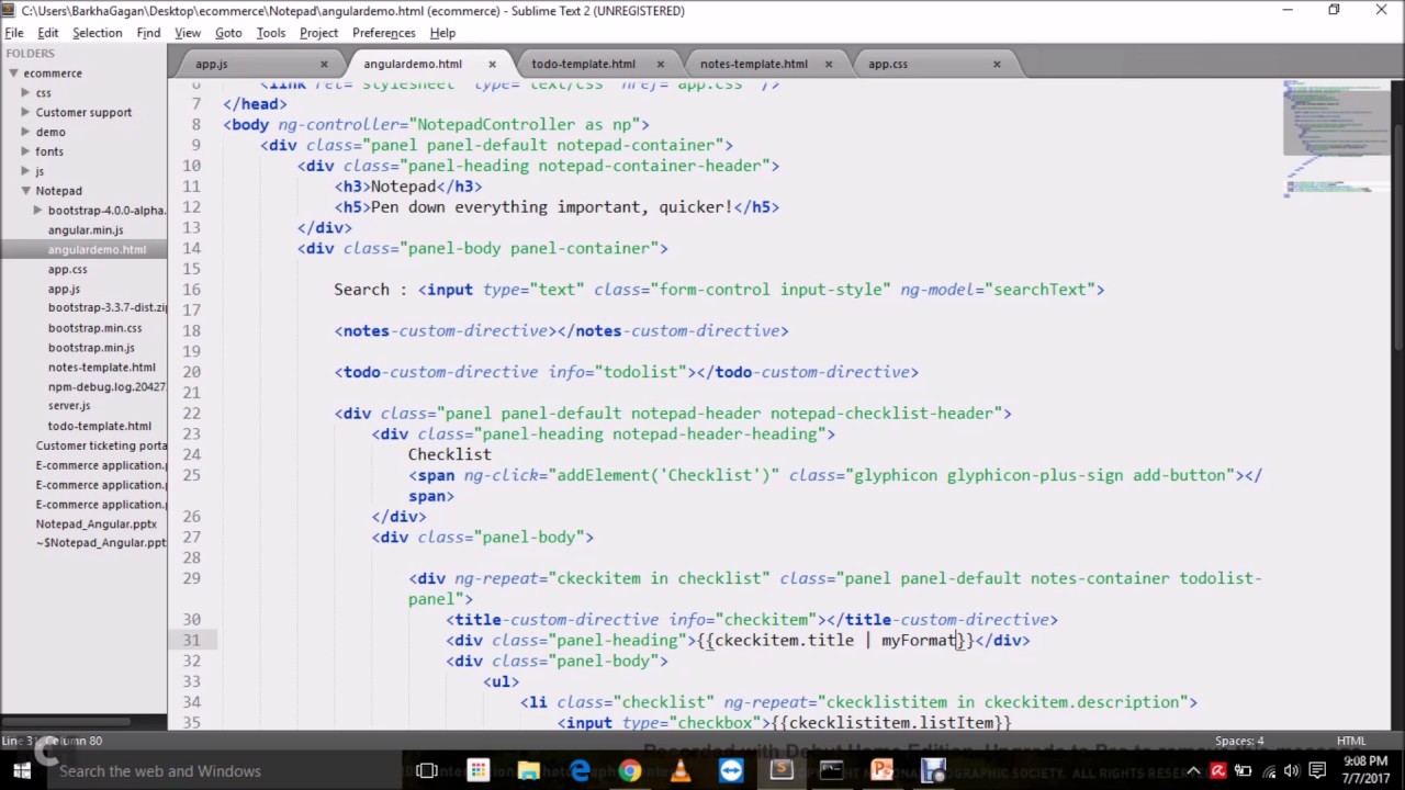 Angular JS Tutorial- Create a Notepad application using angular js & bootstrap