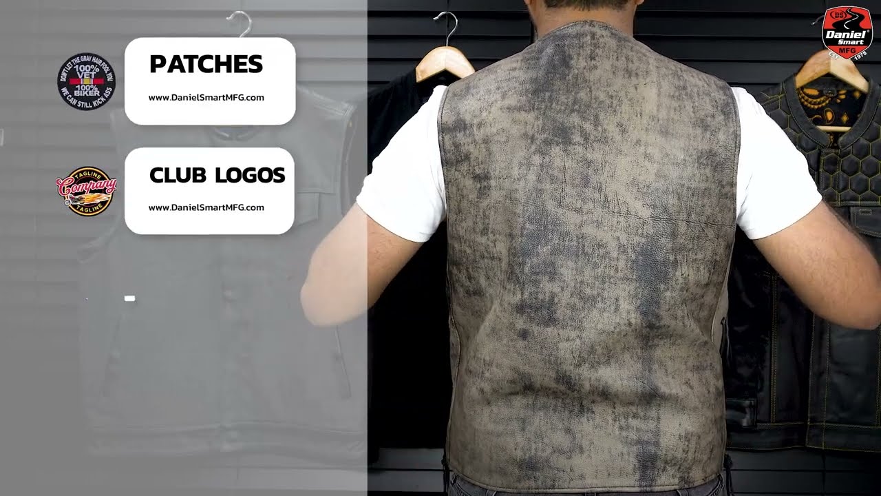 Daniel Smart | DS107 Antique Brown Men's Motorcycle Leather Vest - Single Back Panel | Shop Now