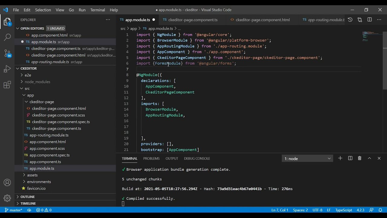 Integration of  Default  CKEDITOR5 with Angular 11