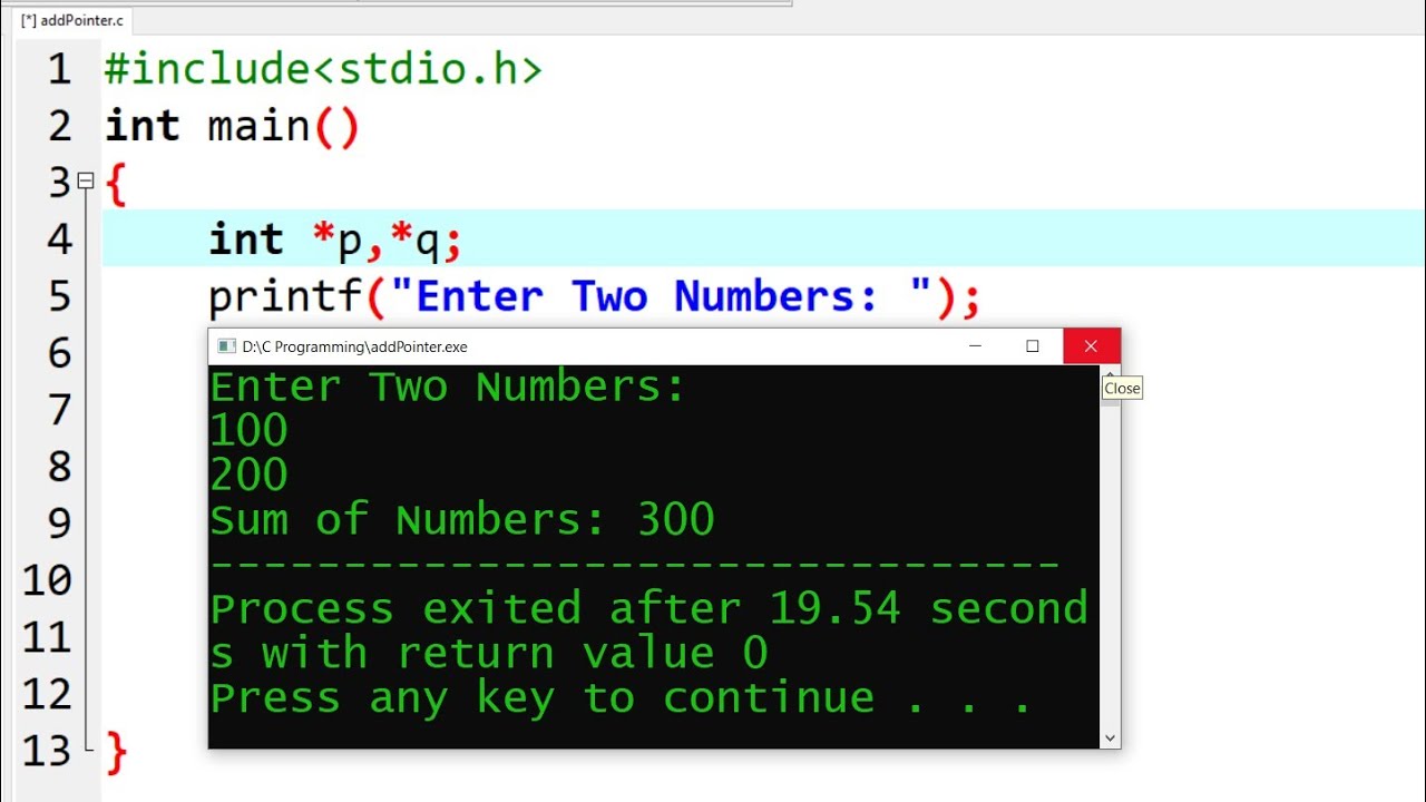 c program to add two numbers using pointer | learn coding