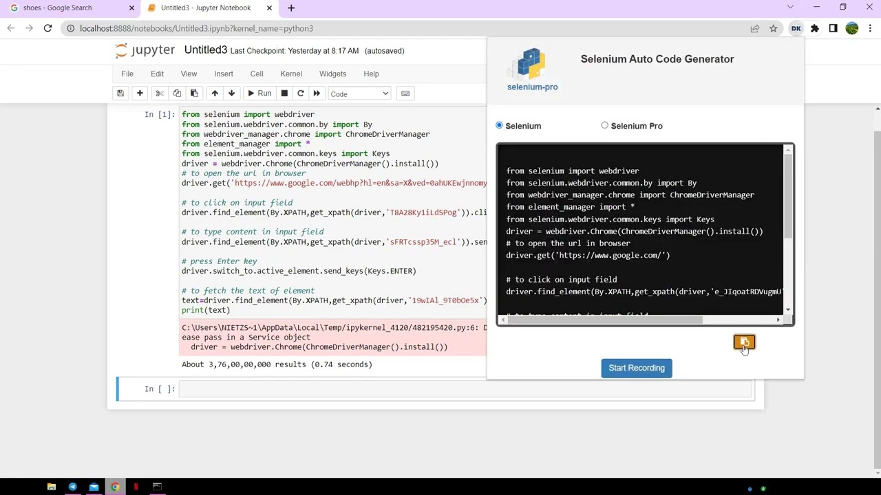 Selenium Auto Code Generator -Python Chrome Extension