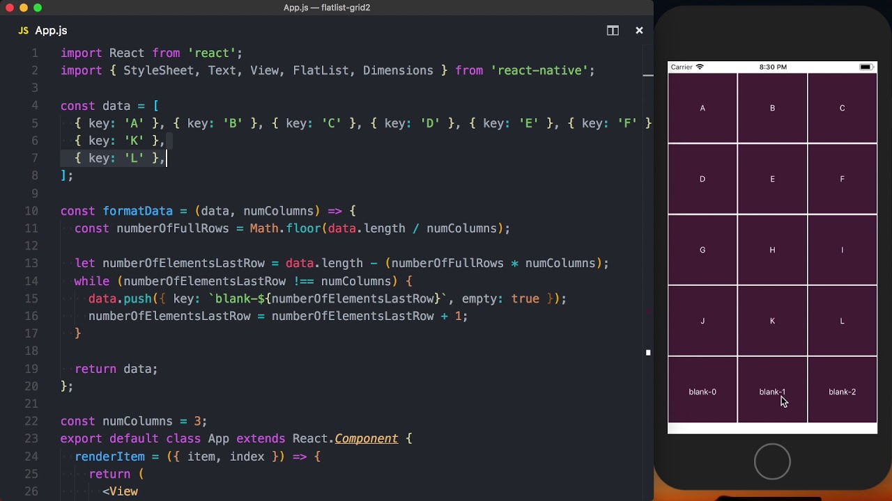 React Native FlatList Grid