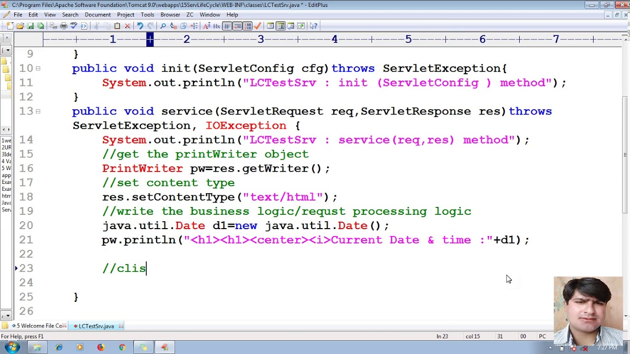 56 Implementation of servlet life cycle methods, first request |Adv Java Servlet Programming Tutoria