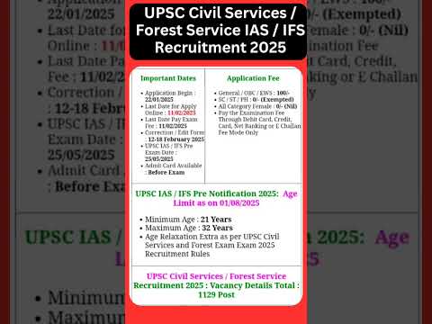 UPSC Civil Services / Forest Service IAS / IFS Recruitment 2025