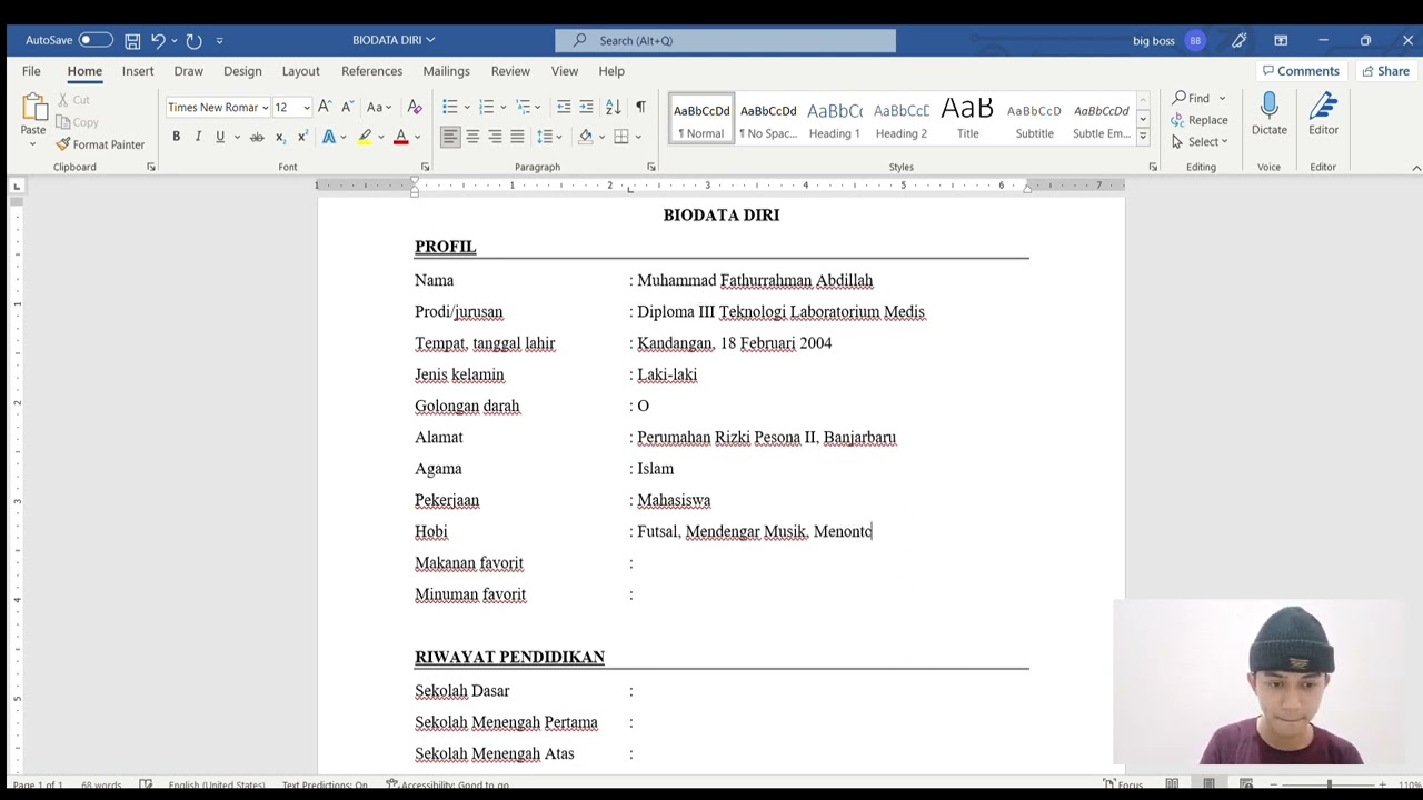 CARA MEMBUAT BIODATA DIRI DI MICROSOFT WORD