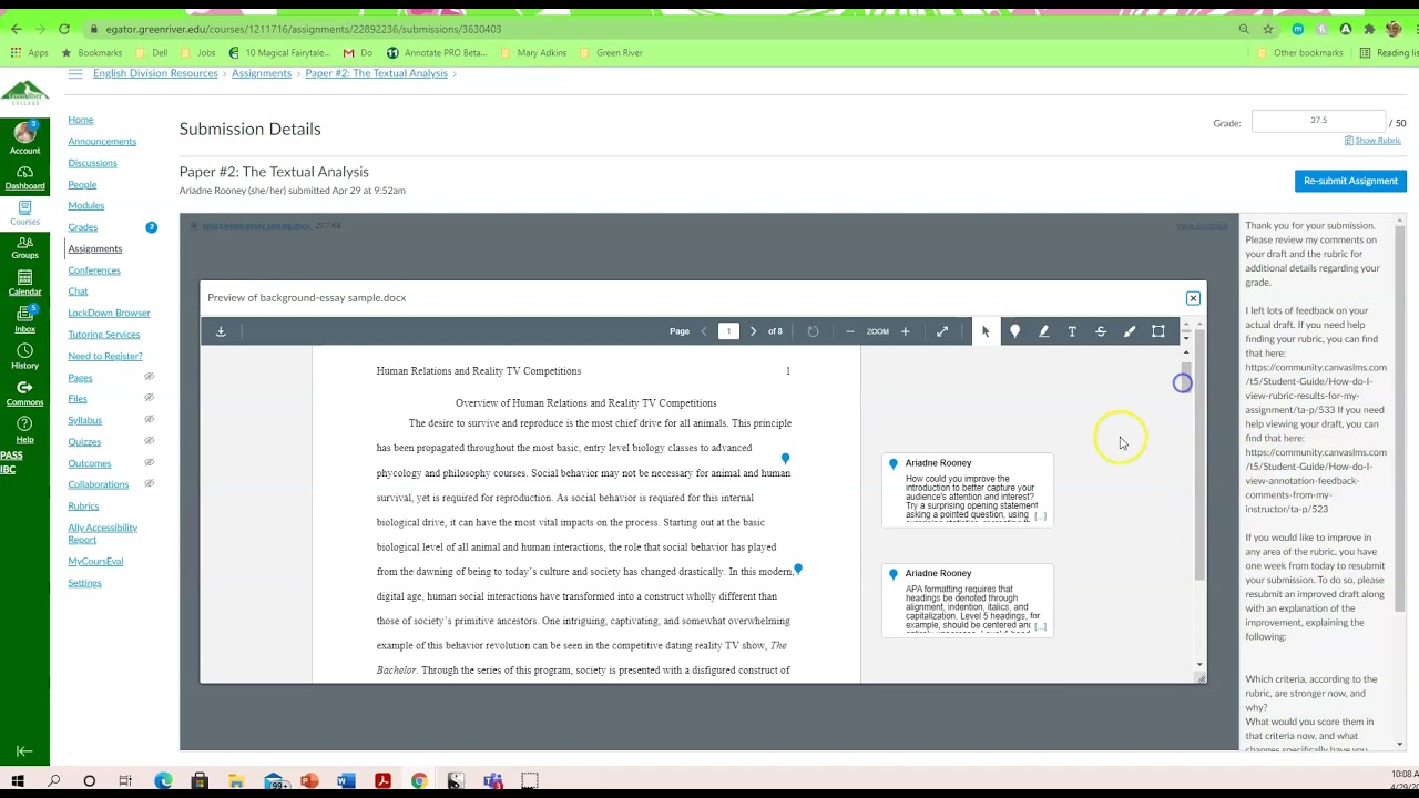 Viewing Assignment Feedback As a Student in Canvas