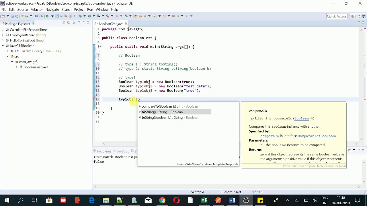 Java.Lang Package- Boolean class-toString()