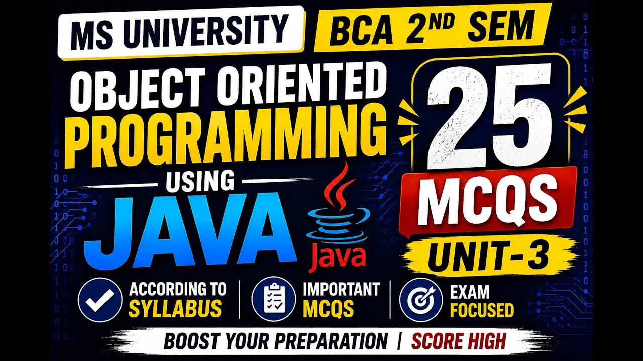 MSU BCA 2nd Sem Object Oriented Programming using JAVA  25 MCQS  on Class | Inheritance | Interface