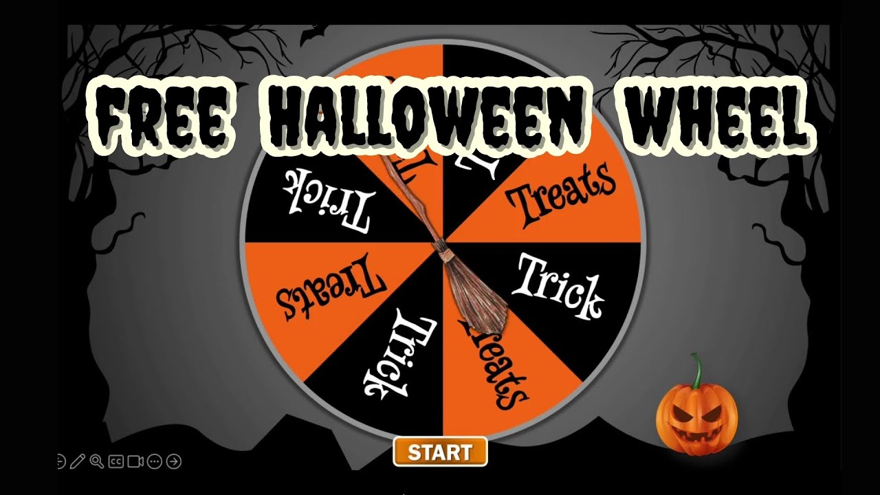 Free Halloween PowerPoint Template | Trick or Treat Spin Wheel Game for Parties and Classrooms