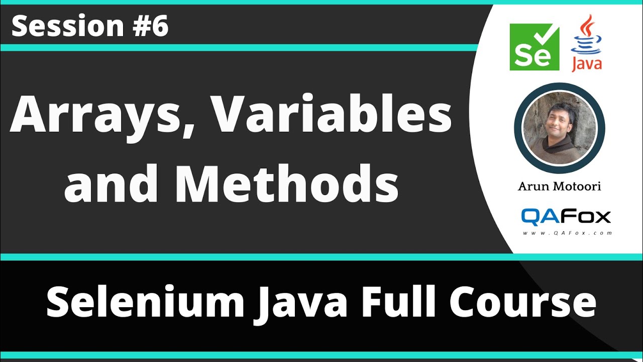 Selenium Java Training - Session 6 -  Java (Part 4) - Arrays, Methods and Variables