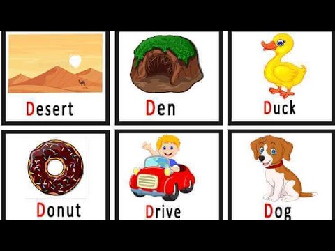 Words that start with D and live example/Letters d words for kids/Vocabulary/Toddlers