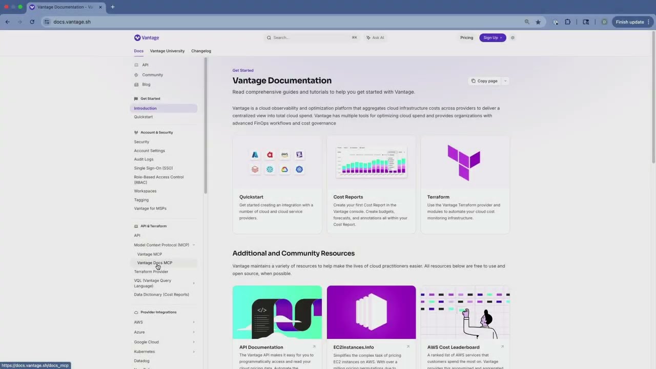 Vantage Documentation with AI Features Powered by Mintlify