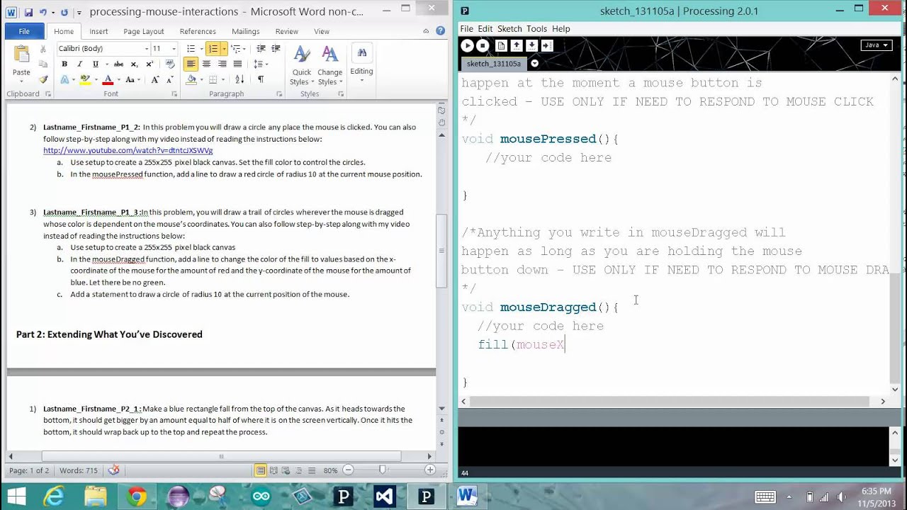 Processing - Mouse Interaction - Problem 3