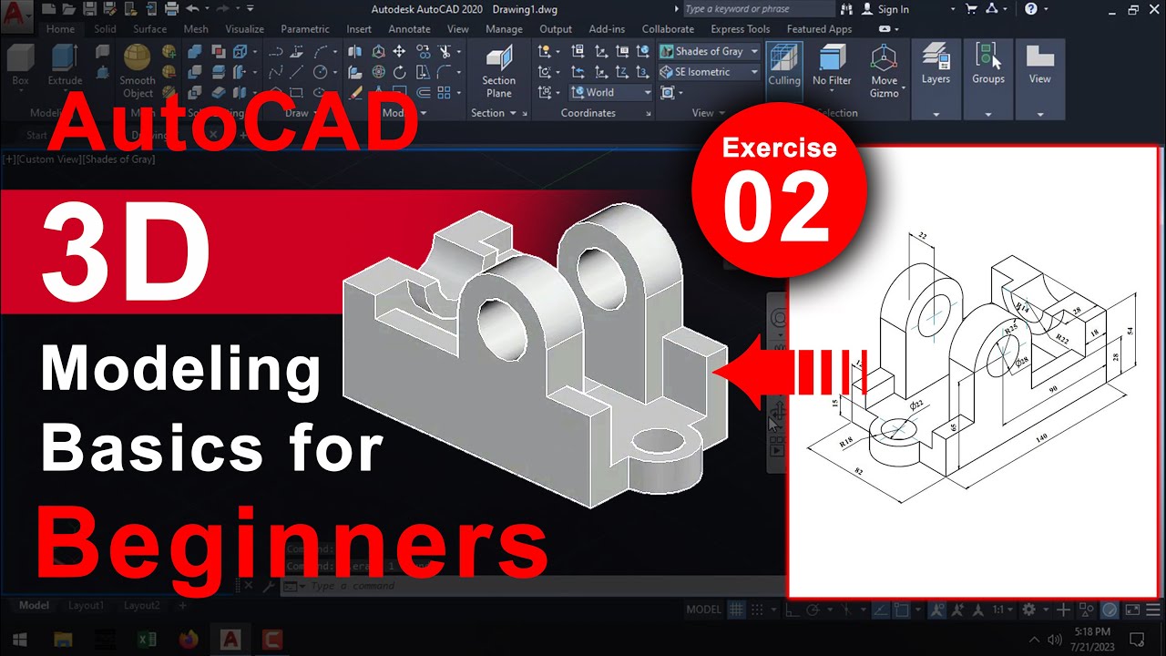 AutoCAD 3D tutorial for beginners - Exercise 02