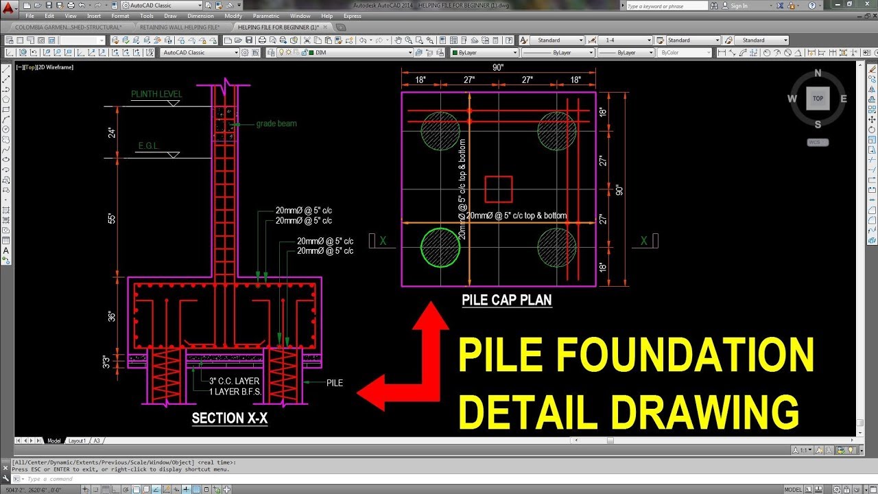 Pile foundation detail drawing in AutoCAD