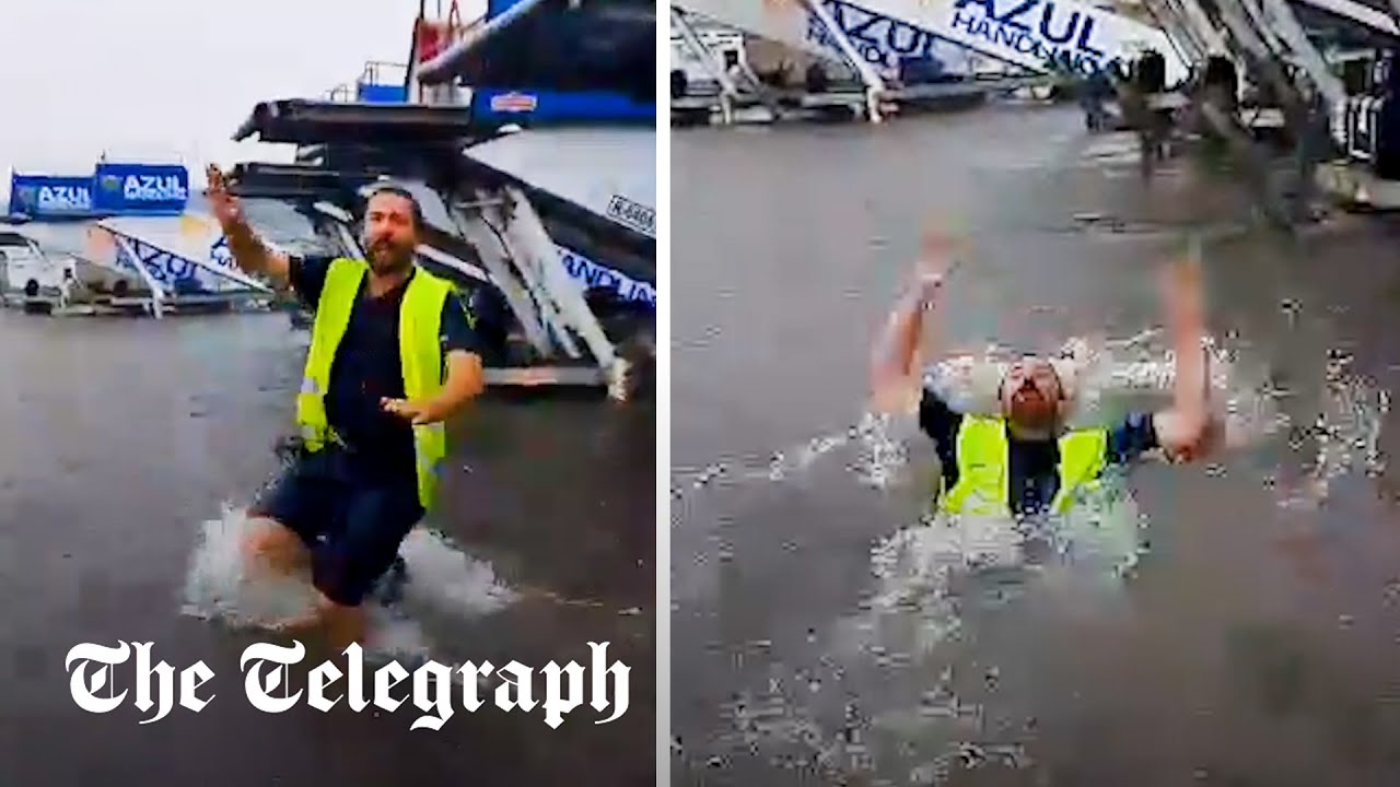 Watch: Torrential rain floods Majorca airport