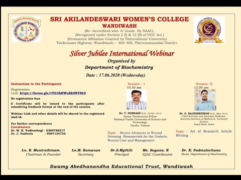 SAWC Silver Jubilee International Webinar Series- Dept of Biochemistry