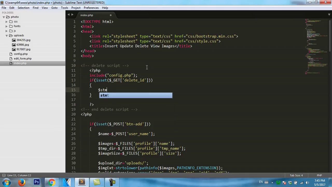 PHP: MySQL (PDO) How to delete image and data from database and folder with PHP POD?