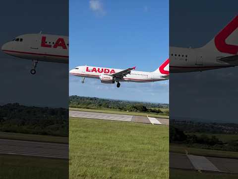 LAUDA arrives into a blustery Leeds Bradford Airport.