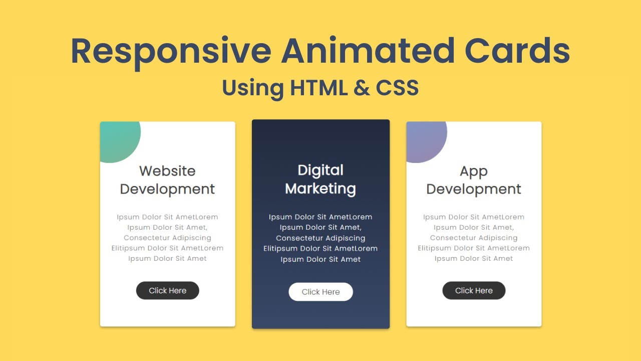 Responsive Animated Cards Using HTML & CSS | Animated Cards In HTML CSS