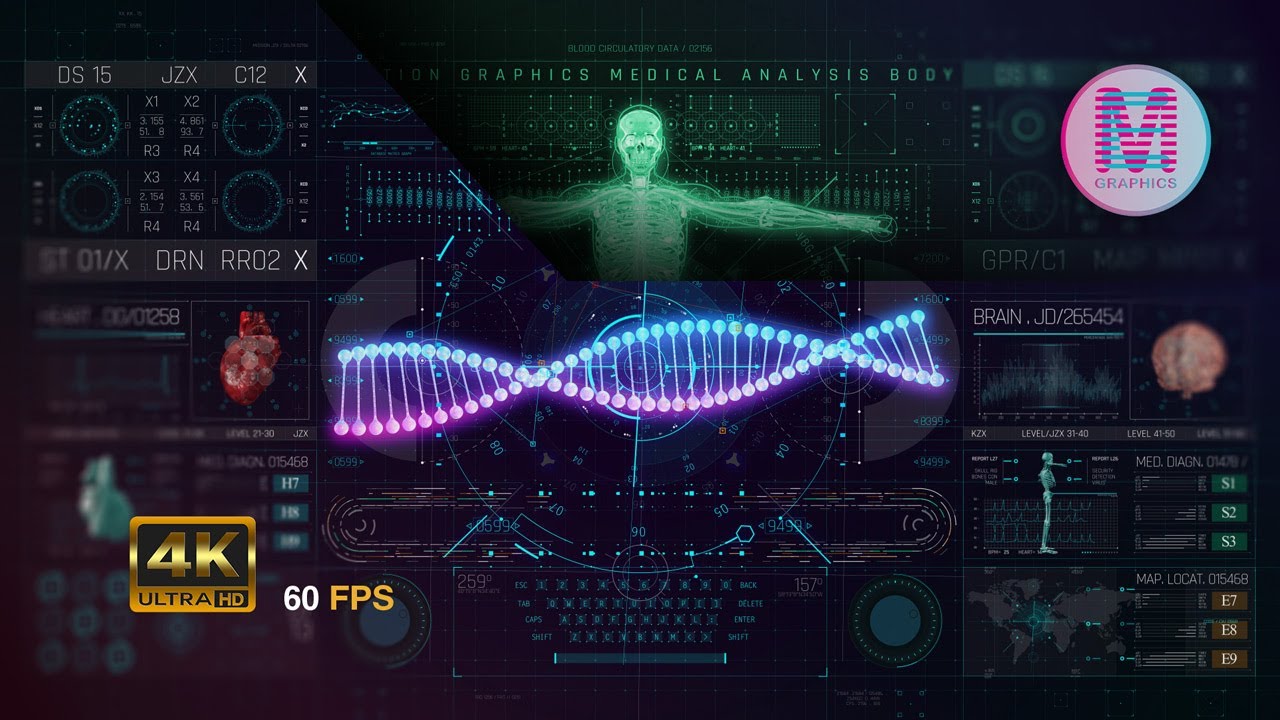 🎇 DNA Data Matrix: 4K Sci-Fi Medical HUD Animation | Next-Gen Bio-Tech Visuals for Screen Display