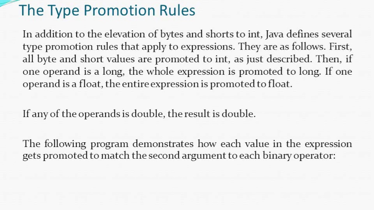 Automatic Type Promotion in Expressions - Java  (The Type Promotion Rules)