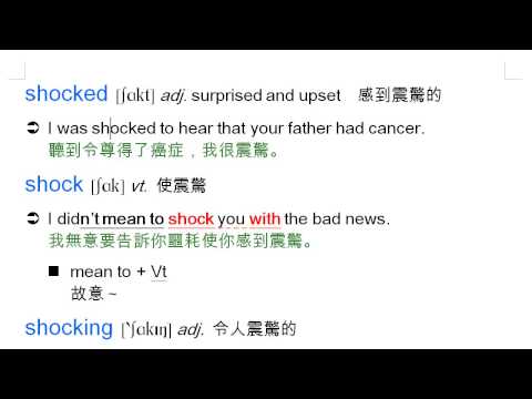 shocked: 感到震驚的, shock, 使震驚, shocking, 令人震驚的 | 龍騰Book1 Lesson3 (含課文的講解 ...