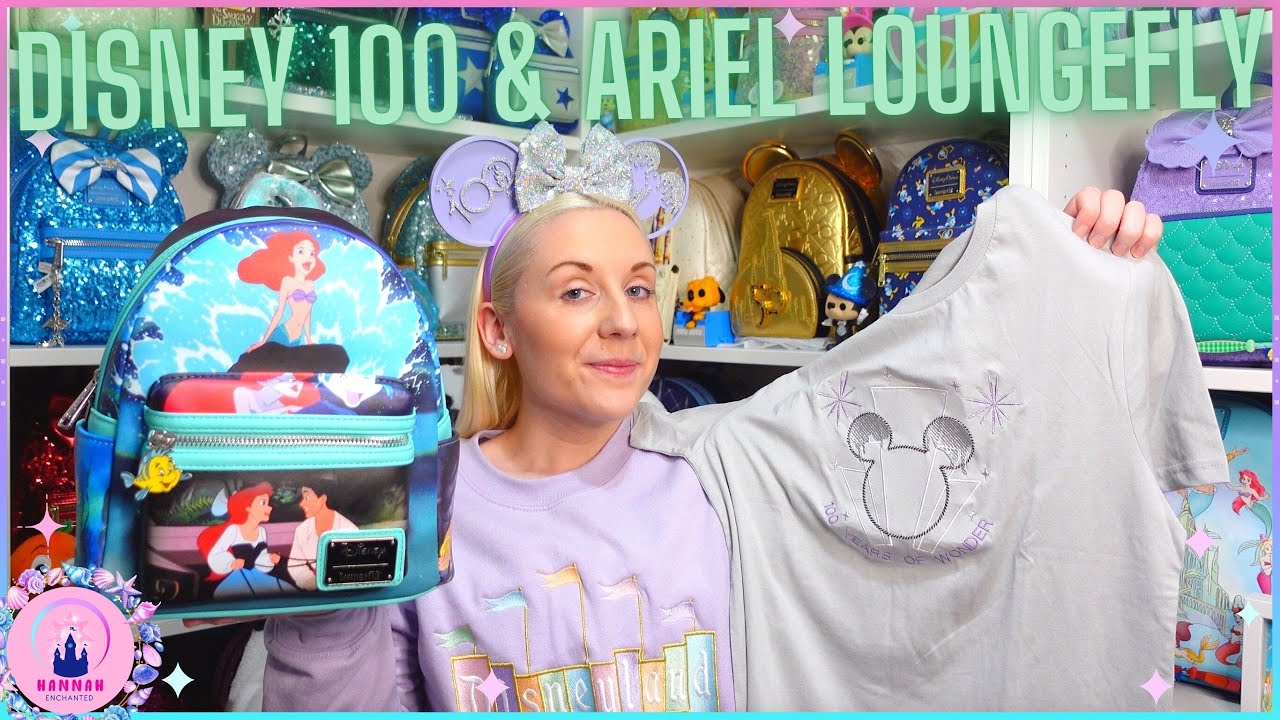 Disney 100 Ears & T-shirt Outfit Ariel Little Mermaid Loungefly Mini Backpack Unboxing Mickey Mouse
