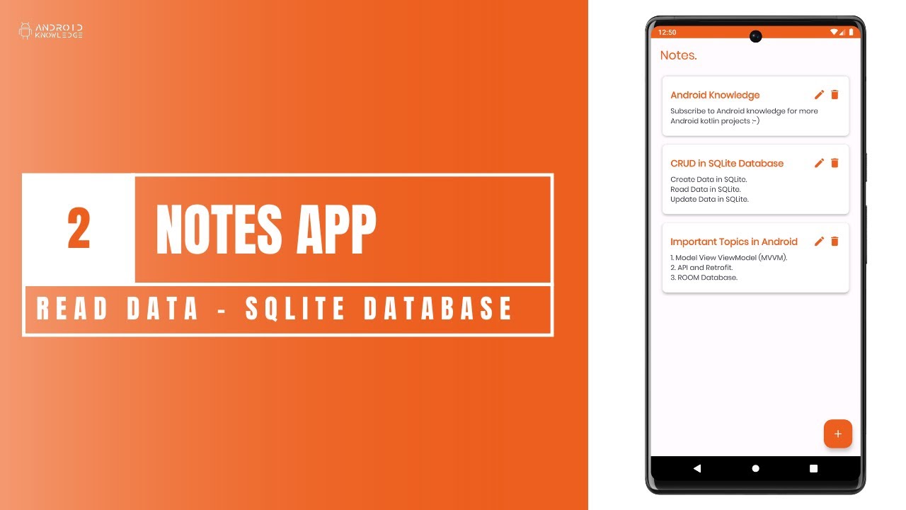 Notes App - Retrieve Data from SQLite Database in Android Studio using Kotlin | CRUD Part 2