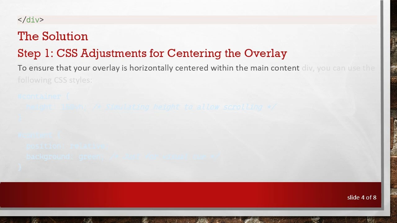 Aligning and Controlling Visibility of a fixed Position Div in a Container