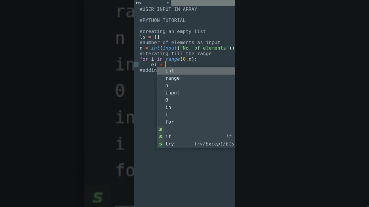 PYTHON TUTORIAL : USER INPUT IN ARRAY #shorts #array #python
